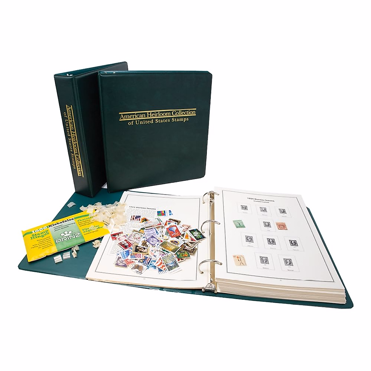 Mystic's 3-Volume American Heirloom Stamp Album with 200 Free U.S. Stamps and 1,000 Hinges