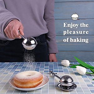 meeggrace Sugar Shaker, Flour Sifter, Flour Duster for Baking, 304 Stainless Steel Powdered Sugar Spring Duster for Baking, Flour, Spices and Tea Strainers, Household utensils, Namely, Strainers.