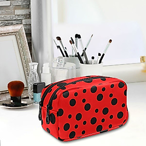 Glaphy Ladybug Polka Dots Red Pencil Case Large Capacity Pencil Pouch Zipper Storage Cosmetic Bag