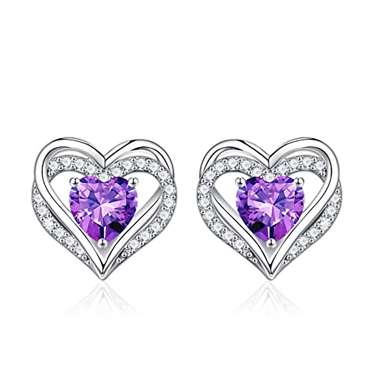 Iefil Earrings for Women, 925 Sterling Silver February Birthstone Purple Amethyst Heart Stud Earrings for Women Wife Mothers Day Anniversary Valentines Day Birthday Gifts for Women Jewelry