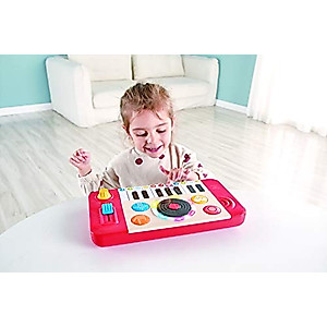 Hape Kids Portable DJ Mix and Spin Studio Music Toy Playset with Lights, Sound, and 18 Key Keyboard for Kids Ages 1 to 5 Years , Red