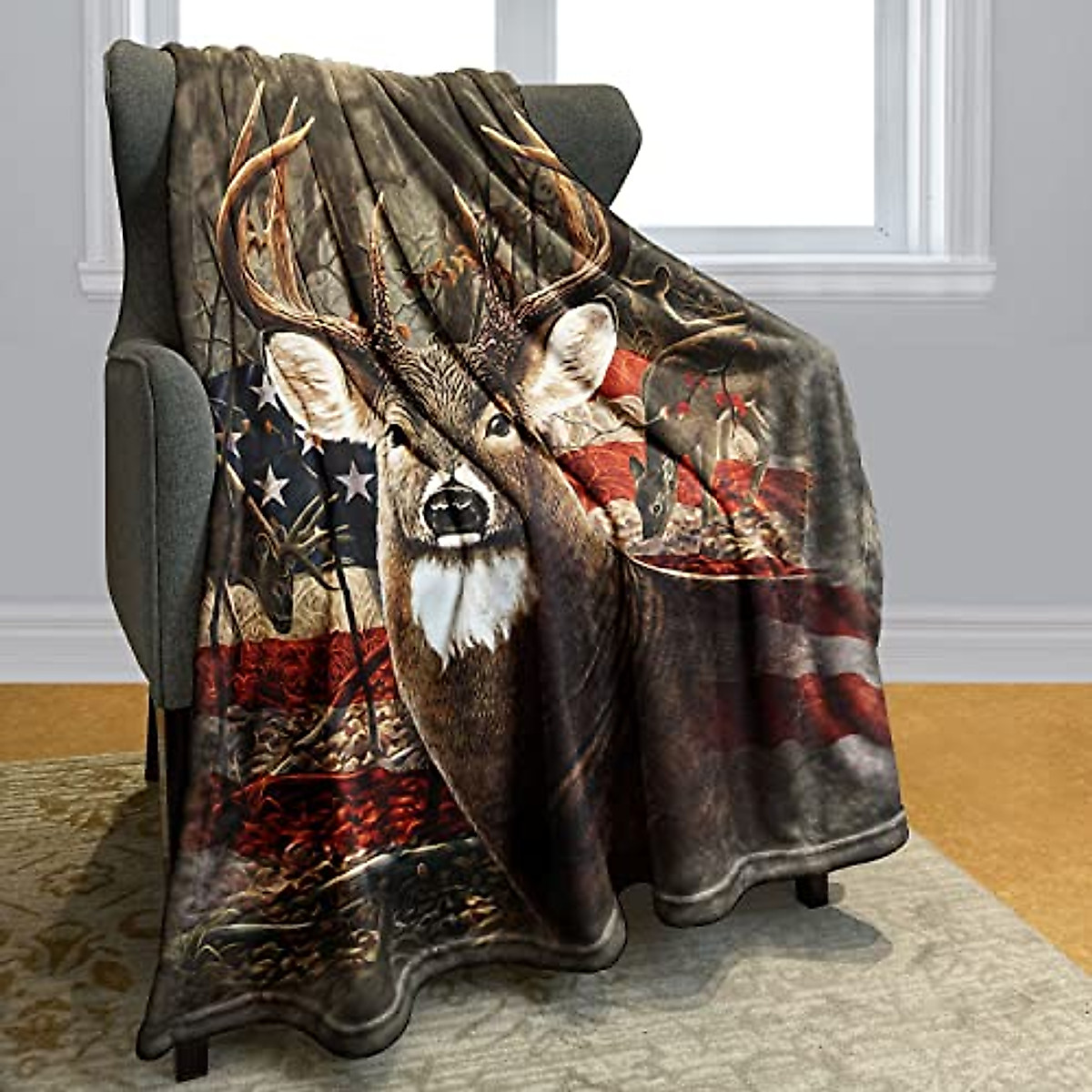 YISUMEI Deer Blanket American Flag Elements Throw Blanket Great Gifts for Boys Adults (50x60 Inches)