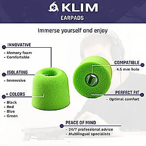 KLIM Earphone Foam Earbud Tips 4.5 mm + New 2023 Version + 12 Innovative Memory Foam Earbuds Tips + Extremely Comfortable + Isolates from Outside Noise + Earphone Tips in 2 Different Sizes