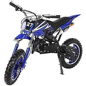49cc Mini Dirt Bike Pit for Kids 2-Stroke, Off Road Gas Motorcycle for Kids 8-14, Blue