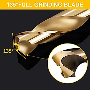 16PCS Impact Drill Bit Set for Metal, Cobalt Drill Bits High Speed Oxide Twist Jobber Drill Bit Set for Hardness Alloy Steel Wood Aluminum Cast Iron 1/16"-1/2"