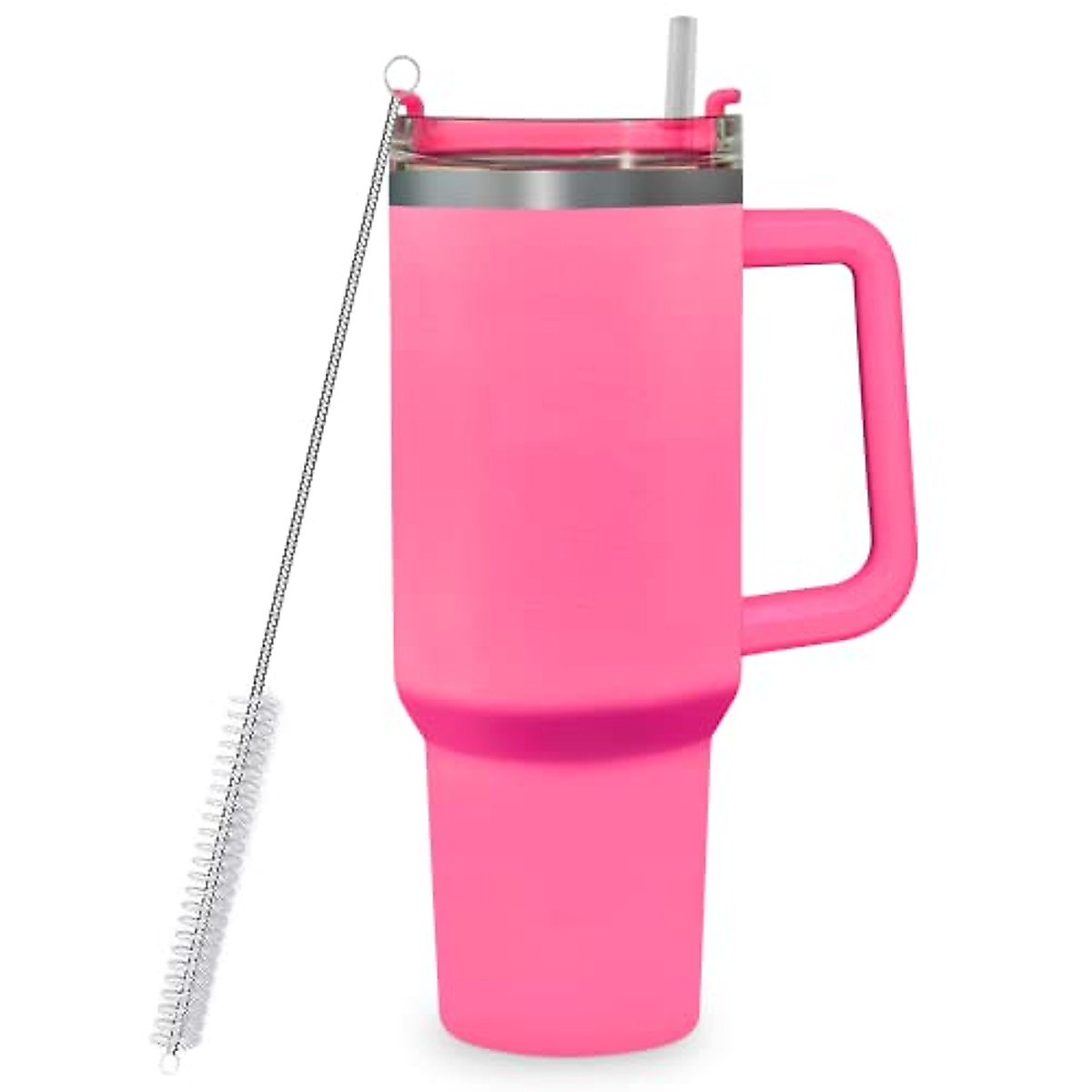 40oz Stainless Steel Tumbler with Handle Lid and Straw Insulated Coffee Mug Water Bottle Tumbler Keeps Hot and Cold Travel Cup (Azalea Red)