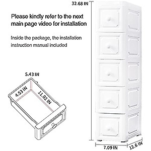 Conworld Super Light Weight Slim Plastic Bathroom Storage, Self-Assembling Bathroom Organizer 5 Tier Slim Storage Cart with 4 Wheels (Product Comes with Installation Instructions and Video)