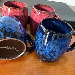 CASLONEE Exquisite 16 Oz Retro Ceramic Coffee Cups Milk Mugs Kiln Altered Glaze Porcelain Tea Cup Beautiful Christmas/Birthday Gift for Friends/Family Members (16 oz Retro Blue)
