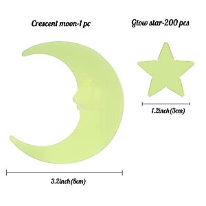 201 PCS Glow in The Dark Stars for Ceiling, 3D Glow Stars and Moon for Starry Sky,Wall Decals for Kids Rooms,Wall Stickers for Bedroom(200 Stars,1 Moon, 300 Adhesive)