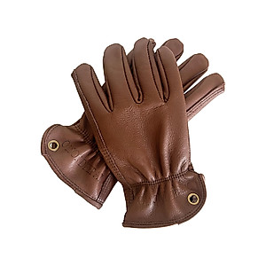 OLSON DEEPAK Retro Brown Leather Work Gloves for Cutting/Motorcycle/Farm,Cowhide Work Gloves with faded effect for men (Brown, M)