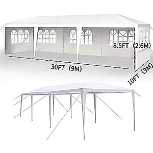 Heavy Duty Canopy Event Tent-10'x30' Outdoor White Gazebo Party Wedding Tent, Sturdy Steel Frame Shelter w/5 Removable Sidewalls Waterproof Sun Snow R