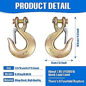 2 Pack 5/16 Inch Chain Hook, Tow Chains with Hooks Clevis Slip Hook with Latch Safety Hook G70 Tow Chain Clevis Grab Hook for Trailer Truck Transport Tow Chain Hook Drag Chain Hooks Heavy Load