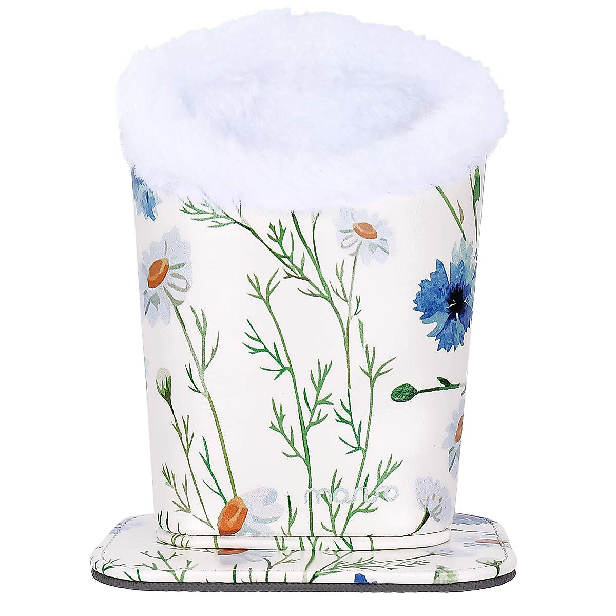 MOSISO Eyeglasses Holder, Plush Lined PU Leather Daisy Stand Case with Magnetic Base, White