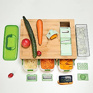 Smart Bamboo Cutting Board With Containers, Locking Lid, and Built-in GRATER. Easy To Clean Food Prep Station With Trays. Extra Large Smart Cutting Board Set with Stackable Containers For Easy Storage