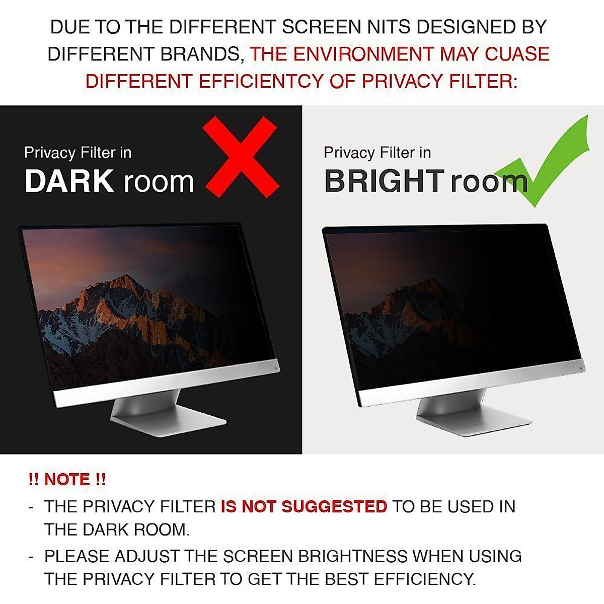 Hanging Computer Privacy Screen Panel,Compatible with 23'', 23.6'', 23.8'', 24 inch Desktop PC Computer Monitor- Anti-UV Eye Protection-16:9/16:10 Aspect Ratio(W 21.2" X H 13.4")