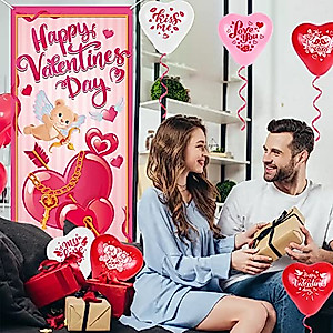 HOWAF Happy Valentine's Day Door Cover, Large Fabric Valentines Day Party Decoration Door Banner, Love Heart Backdrop Banner for Valentines Day Party Supplies, Valentine's Day Front Door Hanging Decoration