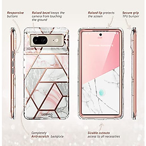 i-Blason Cosmo Series for Google Pixel 7 Case (2022), Slim Full-Body Stylish Protective Case with Built-in Screen Protector (Marble)