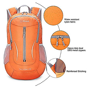 ZOMAKE Ultra Lightweight Packable Backpack 25L, Foldable Hiking Backpacks Water Resistant Small Folding Daypack for Travel(Orange)