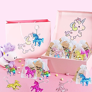 CiciBear 60 Pack Double-Deck Unicorn Sequin Keychain Set with 20 Unicorn Keychains, 20 Thank You Tags and 20 Gift Bags for Forest Animal Party Favor, Kids and Adult Birthday, Baby Shower, 5 Colors