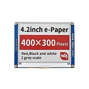 waveshare 4.2inch E-Ink Display Module Compatible with Raspberry Pi 5/4B/3B/Zero/Zero W/Zero 2W/Pico/Pico W/Pico WH, 400x300 Resolution Three-Color SPI Interface