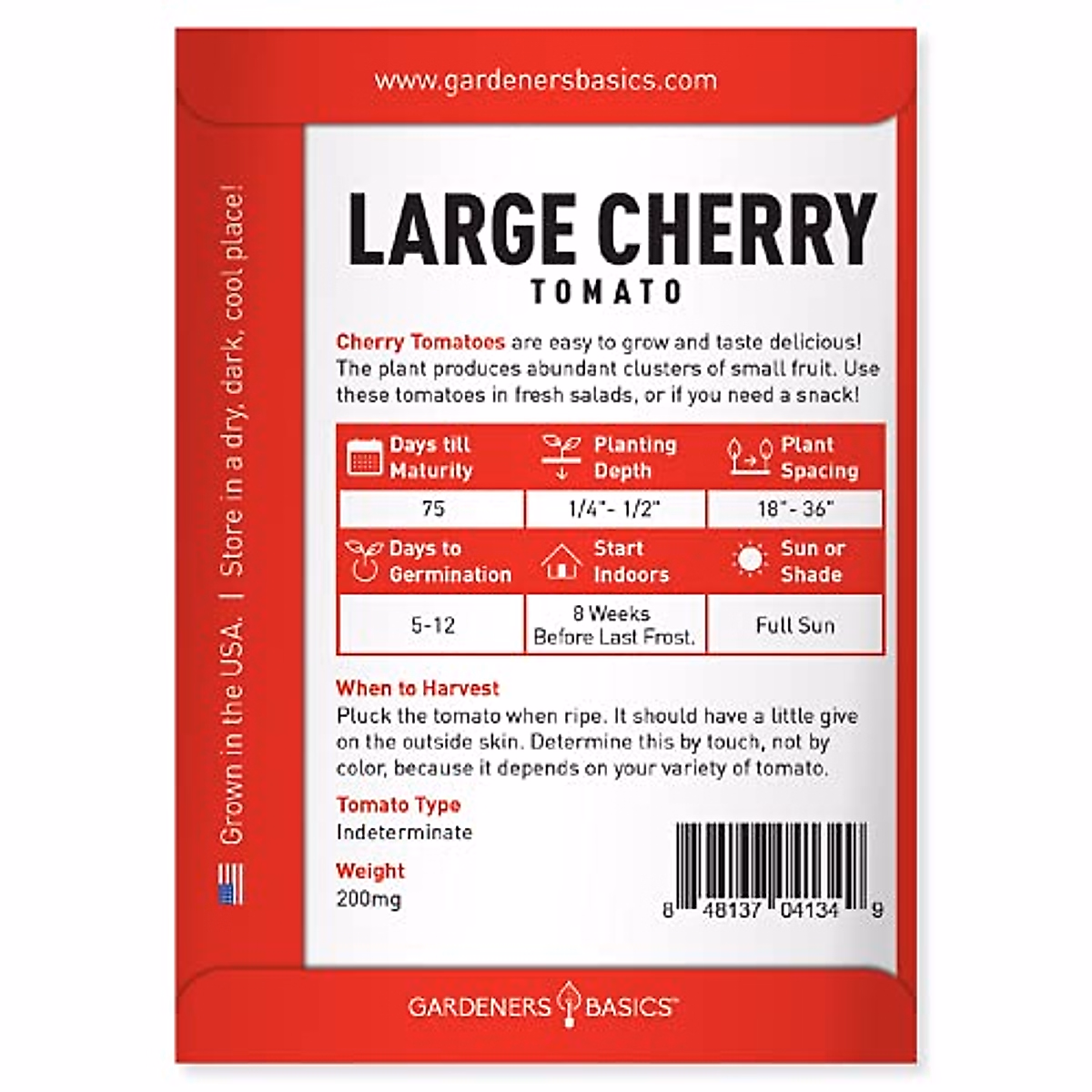 Large Cherry Tomato Seeds for Planting Heirloom Non-GMO Red Cherry Tomato Plant Seeds for Home Garden Vegetables Makes a Great Gift for Gardening by Gardeners Basics