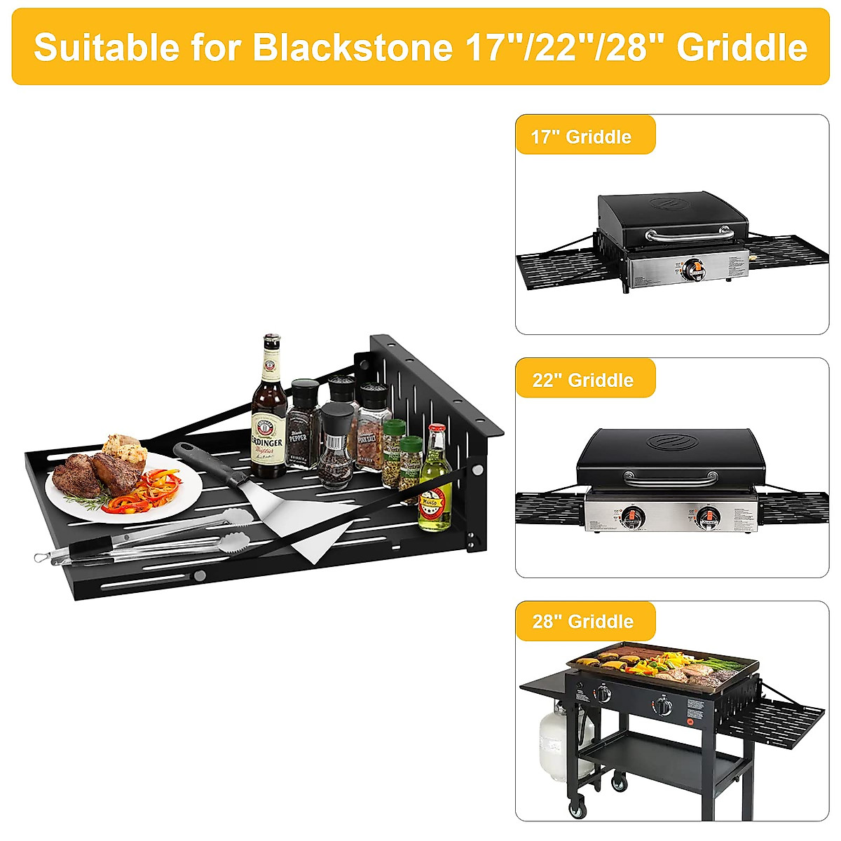 Griddle Caddy for Blackstone 17"/22"/28" Griddle, Griddle Side Shelf for Blackstone Grill, Foldable Design Storage BBQ Accessories for Blackstone Griddle Accessories Organizer