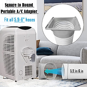 Portable Air Conditioner Exhaust Hose Coupler, 5.9 inch / 6 inch Coupling, Square to Round Window Adapter, A/C Unit Tube Connector, Mobile Air Conditioning Accessories
