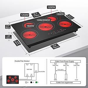 VBGK Electric cooktop 30 inch, 5 burner Electric Stove Built-in and Countertop Electric Stove Top, LED Touch Screen,9 Heating Level, Timer & Kid Safety Lock, 240V 30 inch Electric cooktop