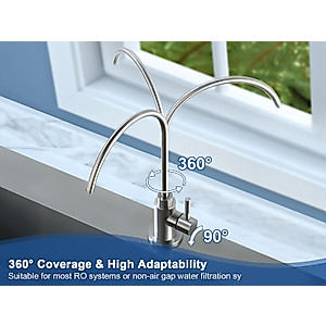 Water Filter Faucet, VMASSTONE Reverse Osmosis Faucet Fits Most RO Units or Water Filtration System in Non-Air Gap, Lead-Free Stainless Steel Drinking Water Faucet for Bar Kitchen Sink, RV (DM001 BN)