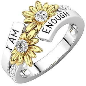Jude Jewelers Stainless Steel Inspirational Encouragment I am Enough Mantra Wedding Engagement Statement Anniversary Ring (Gold, 6)