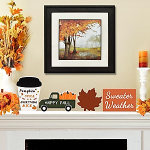 Fall Decor Fall Decorations for Home 4Pcs Wooden Coffee Cup Maple Leaf Car Sweater Weather Sign Farmhouse Table Tiered Tray Decor Thanksgiving Decorations