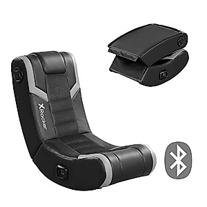 X Rocker Eclipse Video Gaming Floor Chair, Headrest Mounted Speakers, 2.0 Bluetooth, Wireless, 5110301, 31" x 27.5" x 16.5", Black and Silver