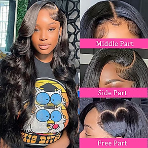 YELHADU Body Wave Lace Front Wigs Human Hair Pre Plucked 13x4 HD Lace Frontal Wigs Human Hair 180 Density Natural Black Wigs for Women Human Hair Lace Front Wig with Baby Hair Glueless 22 Inch