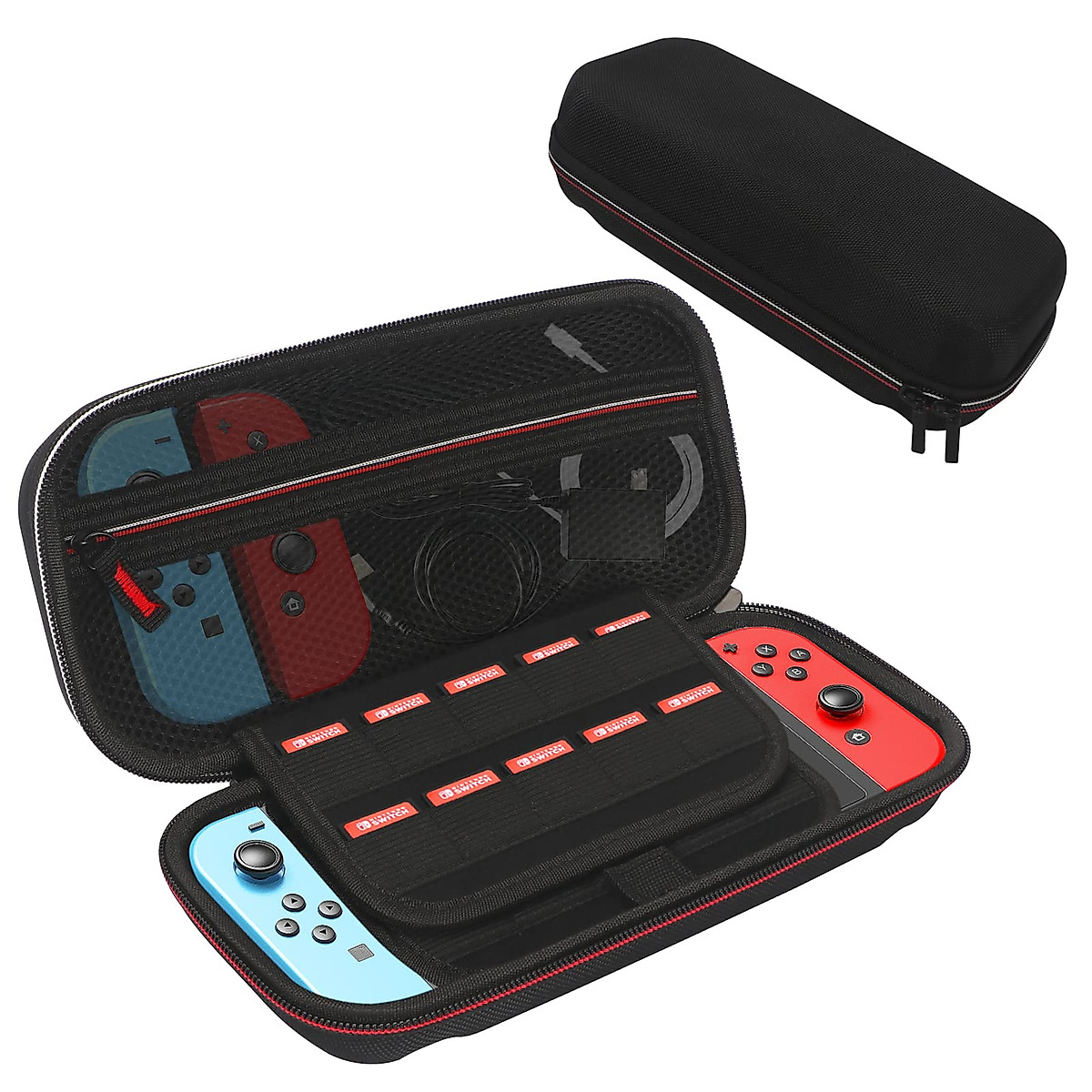 FYY for Nintendo Switch / Switch OLED Carrying Case - Portable Hard Shell Travel Carrying Case Pouch Bag with 30 Game Card Slots Zippered Pocket for Nintendo Switch Console & Accessories Black, Plus