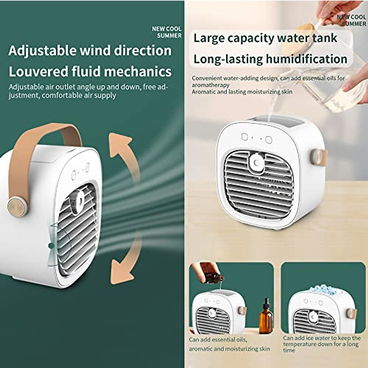 Portable Air Conditioner，10000mAh Mini Air Cooler Conditioner Fan，USB Personal Air Cooler With Humidifier，3 Speed Silent for Desktop，Office，Room，Bedroom，Travel，Car，Indoor & Outdoor activities.(White)