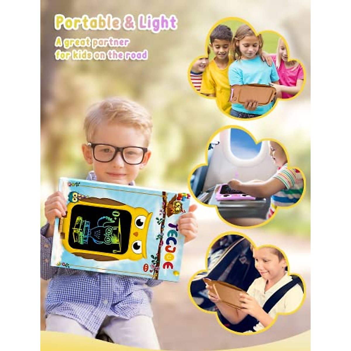 TECJOE Owl LCD Drawing Tablet, 8.5 Inch Colorful Toddler Doodle Board Drawing Tablet, Erasable and Reusable Electronic Drawing Pads, Educational and Learning Toy for 3-6 Years Old Boys, Gift (Purple)