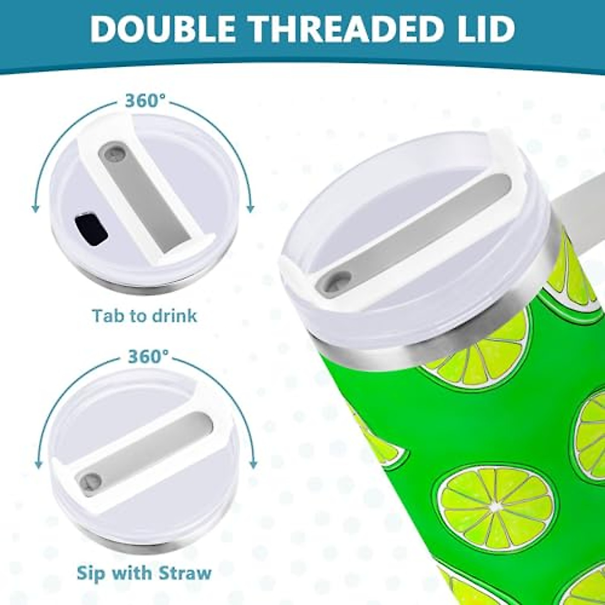 RPLIFE Sliced Limes Fun Green 40oz Tumbler with Handle, 30oz Tumbler, Coffee Tumbler