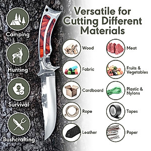 KRATOS Hunting Knife with Nylon Sheath, 10" Fixed Blade Full Tang Knife with 440C Hardened Stainless Steel & Solid Metal Handle for Bushcraft ZF2