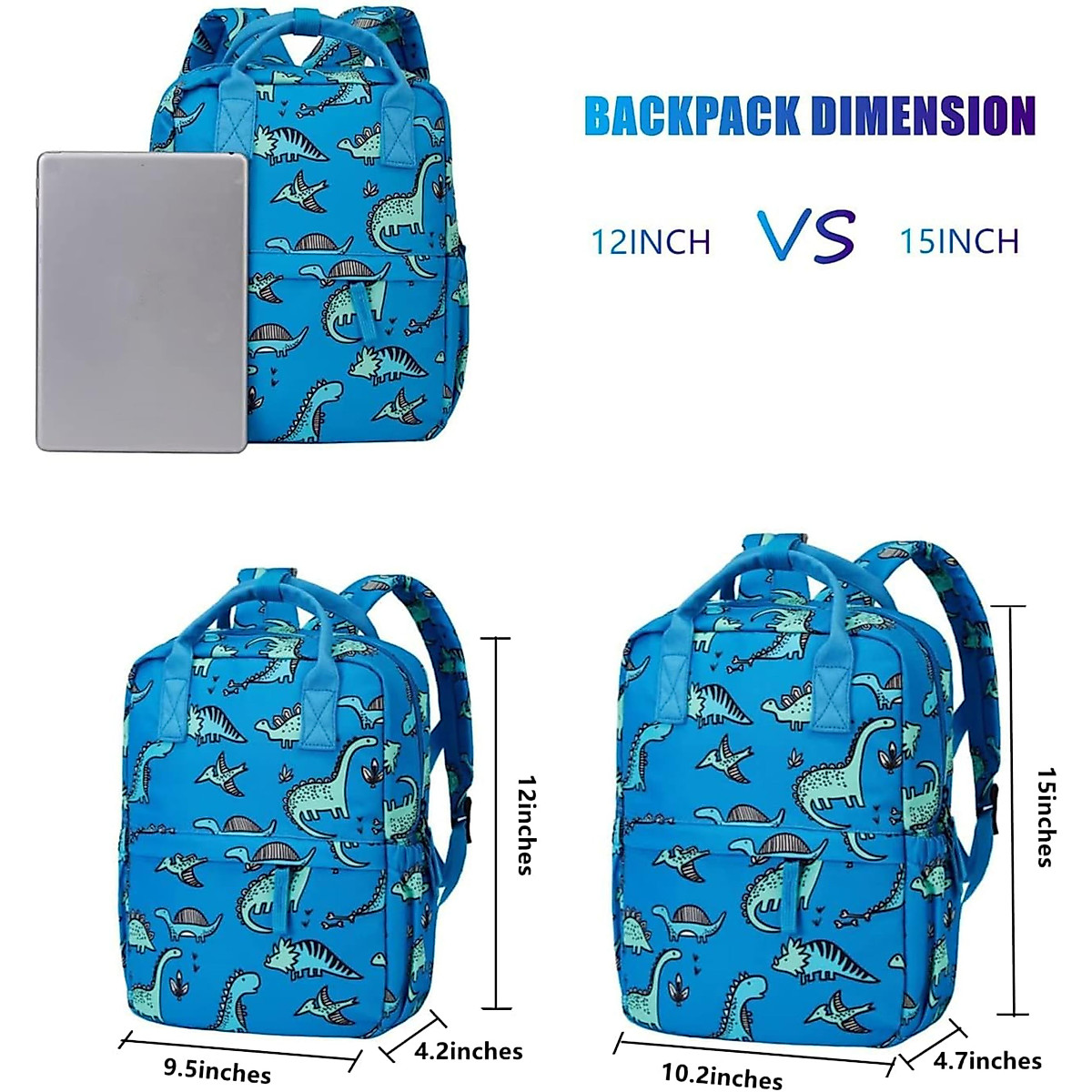 Cute Preschool Backpack Toddler School Book Bag for Girls Boys Kids Kindergarten Nursery Travel Bag with Chest Strap(15inch, Blue Dinosaur)