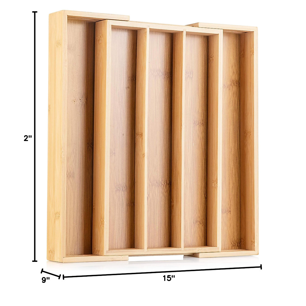 Coheden Bamboo Expandable Drawer Organizer Premium Cutlery and Utensil Tray - Multifunctional Organizer Fits With All Drawer Sizes - 100% Pure Bamboo (Medium (3-5 Compartments))