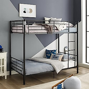 Walker Edison Elodie Urban Industrial Twin over Twin Metal Bunk Bed, Twin over Twin, Black
