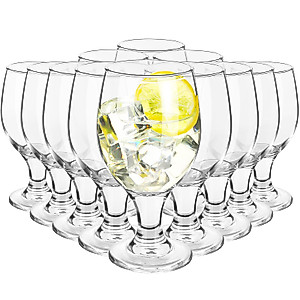 Patelai Clear Glasses 13.5 oz Water Goblet Glass Stemmed Water Glasses for Juice Wine Beer Tea Milk Cold Beverages Drinks (12 Pcs)