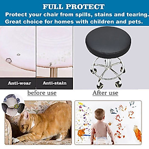 ANWUCHEN Stool Covers Round, 2 Pack Waterproof PU Leather Round Bar Stool Covers Anti-Slip Round Bar Stool Seat Cover with Elastic Bands Durable Round Chair Cover for 14-15 Inch Round Chair (Black)