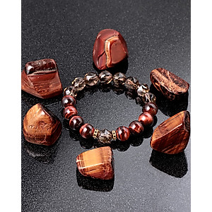 Jewever Natural Smoky Quartz Crystals with Red Tiger Eye Bracelets for Men Women Amulet Energy Healing Bring Wealth Prosperity Lucky Beads Jewelry Gifts Unisex