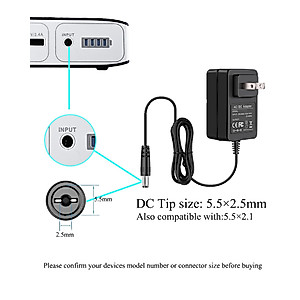 WUKUR Charger, 14V AC Adapter Compatible with Halo Bolt 57720/58830, Power Cord for Car Jump Starter, 6.5ft, 0.85A, Black