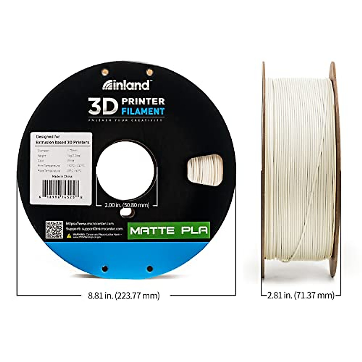 Inland Matte PLA Filament for 3D Printers, White - 3D Printing Matte PLA 1.75mm Roll, 1kg Cardboard Spool (2.2 lbs) - Dimensional Accuracy +/- 0.03mm – Fits Most FDM/FFF Printers (Matte White)