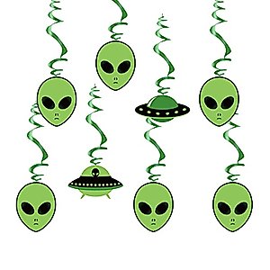 Swirls & Cutouts Green Alien Theme Hanging Swirl Decorations UFO Theme Ceiling Whirl Streamer Hanging Cutouts Alien Invasion for Kids Girls Boys Birthday Baby Shower First Birthday Party Supplies