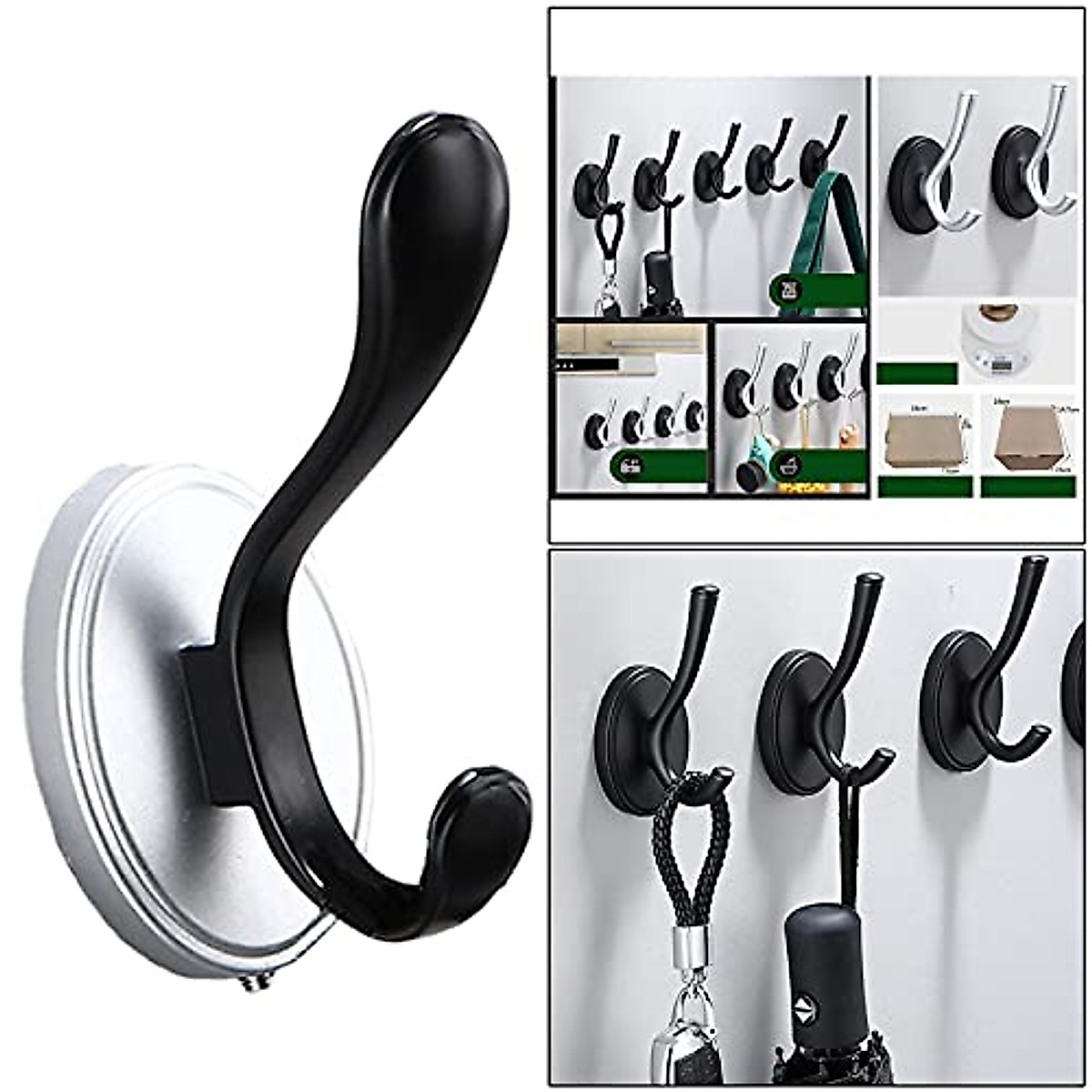 ＫＬＫＣＭＳ Small Coat Hook Wall-Mounted, Puncture- Coat-hat-Coat Hanger Heavy Duty Gadgets, Black Silver Oval, 66x68x100mm