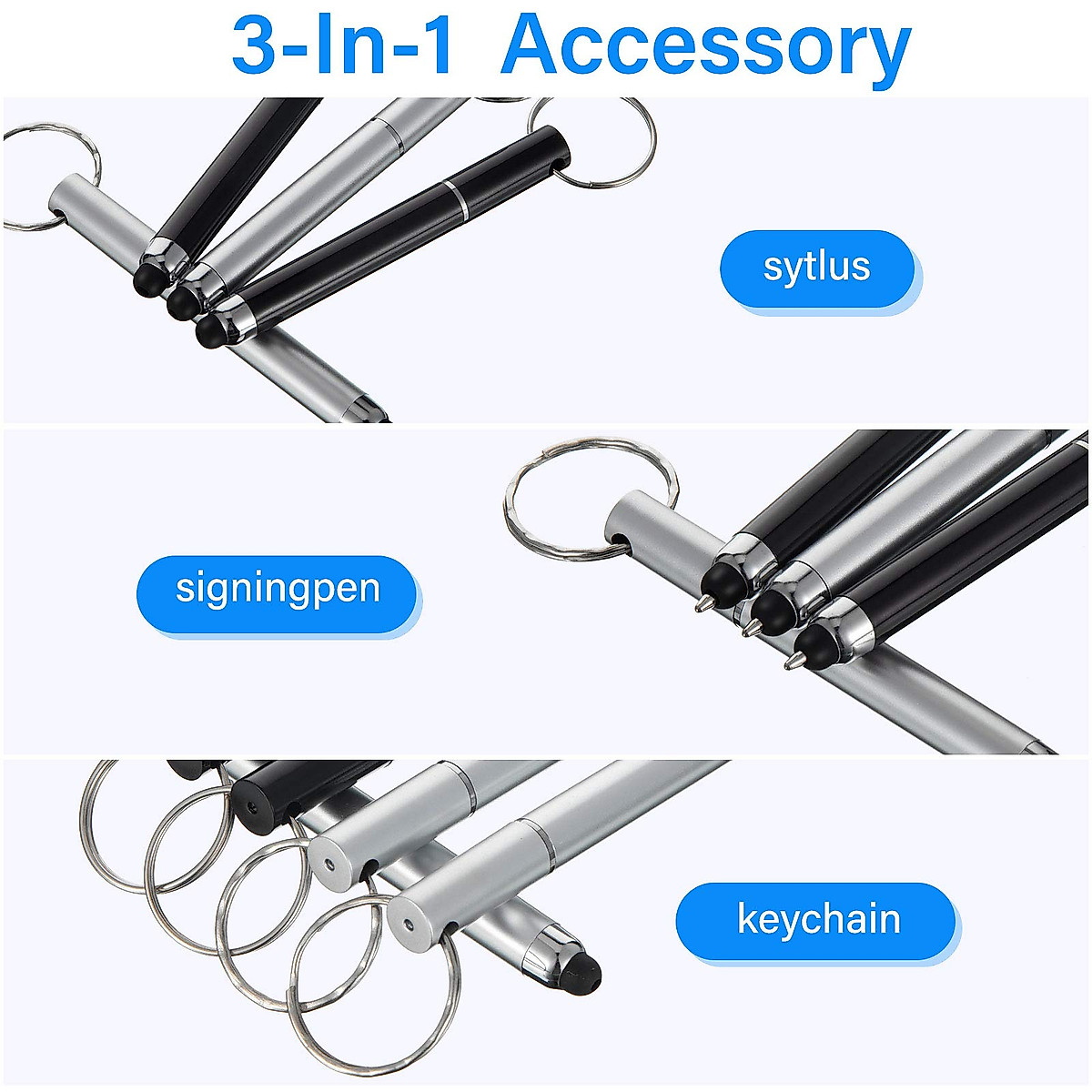 Outus 8 Pieces Stylus Pen Keychain Portable Touch Screen Capacitive Stylus, 3-in-1 Integrated Key Chain Stylus Pens for Tablets and Cell Phones