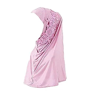 Women One Piece Muslim Hijab Lace Applique Head Wrap Scarf Shawl with Rhinestones